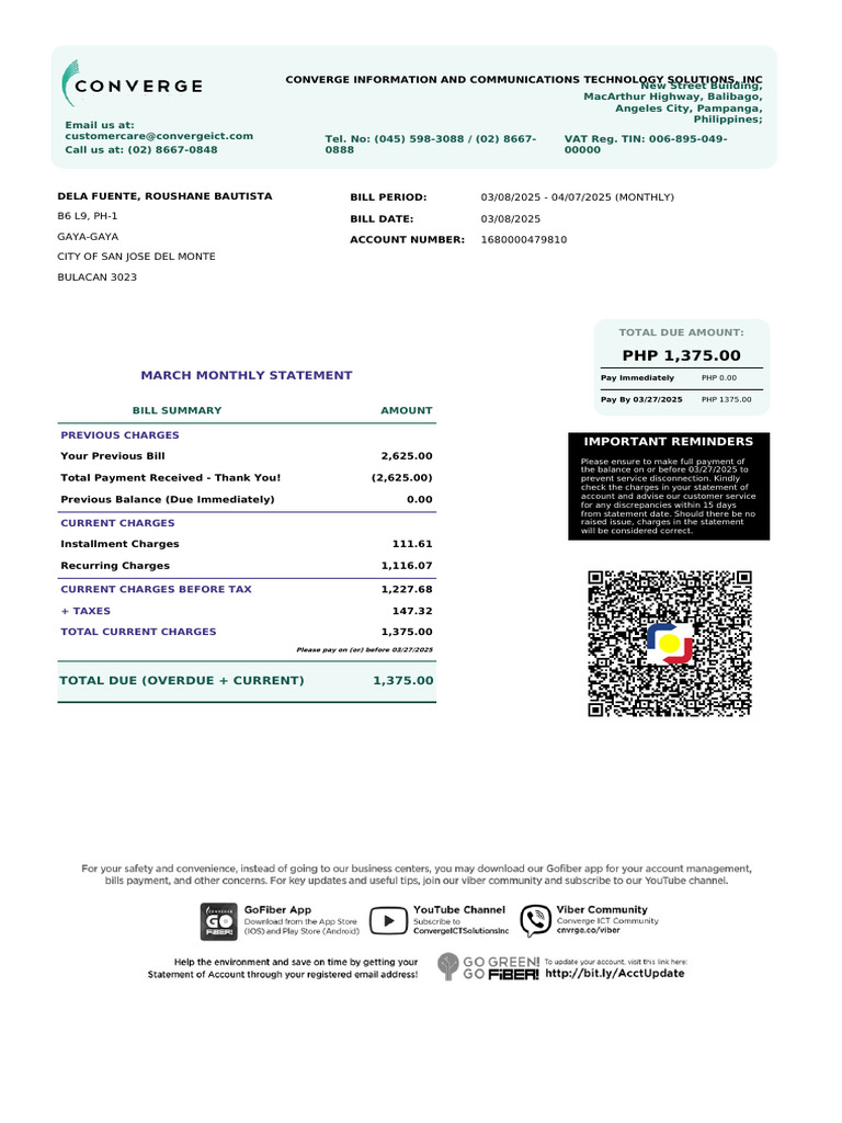 March 2025 Monthly Bill Statement | PDF | Business | Services (Economics)