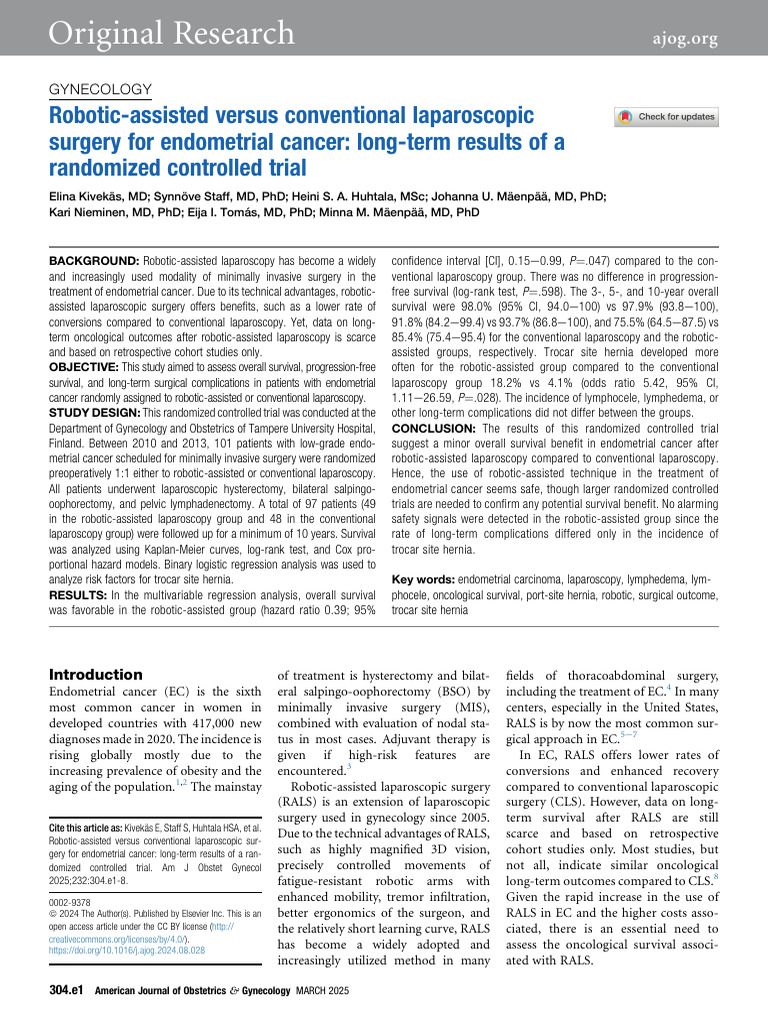 Robotic Assisted Versus Conventional Laparoscopic | PDF | Randomized Controlled Trial | Medicine