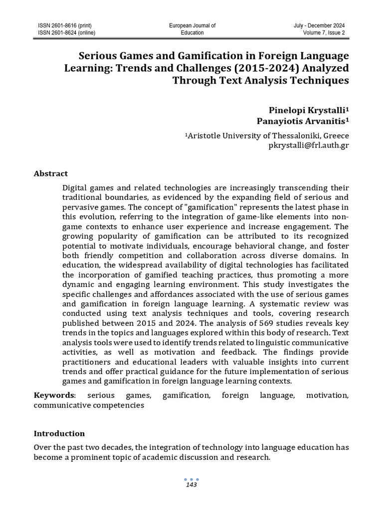 Serious Games and Gamification in Foreign Language | PDF | Learning | Language Education