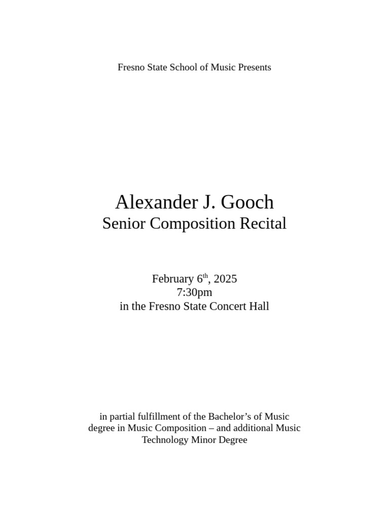 Alexander Gooch Senior Recital Program MFJNQD | PDF | Quartet | Musical Instruments