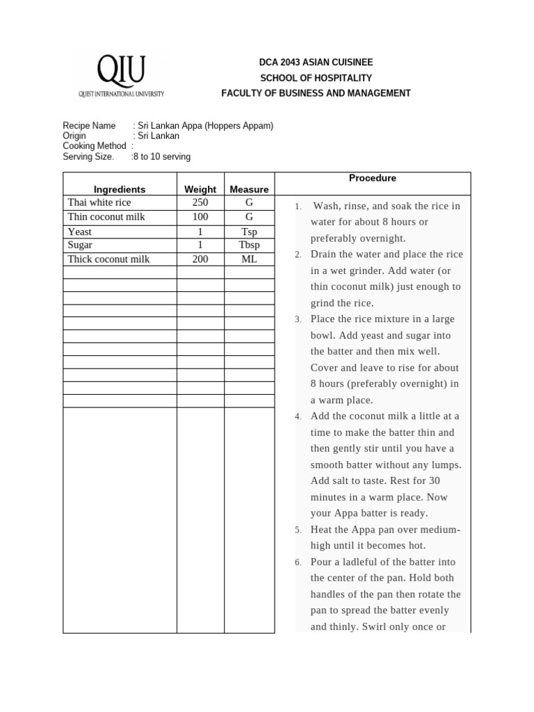 Sri Lankan Appa (Hoppers Appam) | PDF | Foods | Cuisine