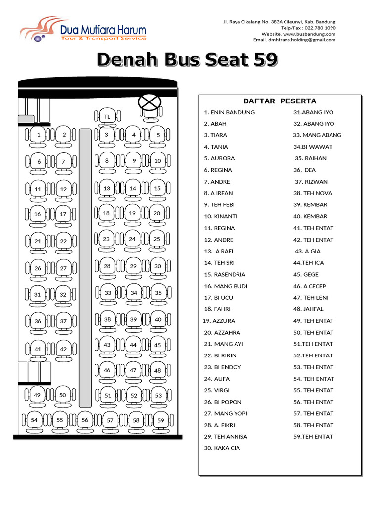 Denah Bus 59 Seat (1HAL) | PDF