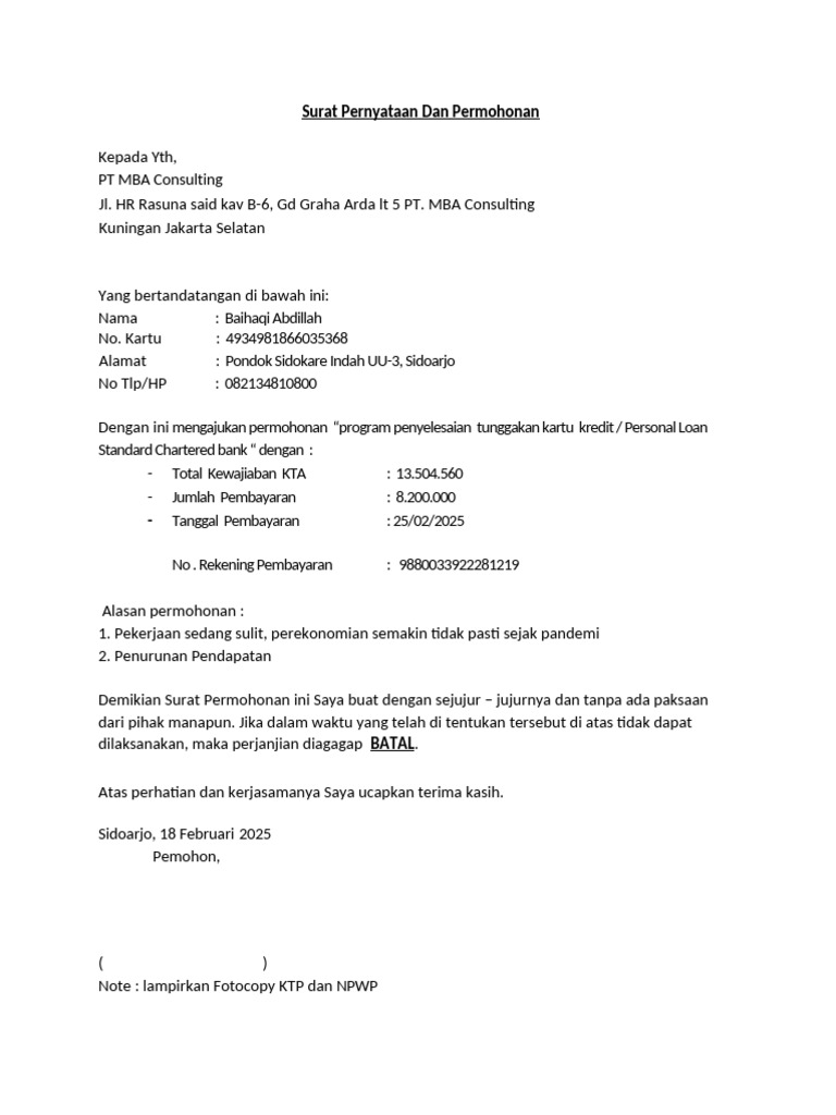 Contoh Permohonan Surat Permohonan SCB-3 | PDF
