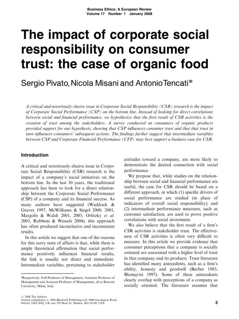 CSR's Role in Building Trust for Organic Food | PDF | Corporate Social ...