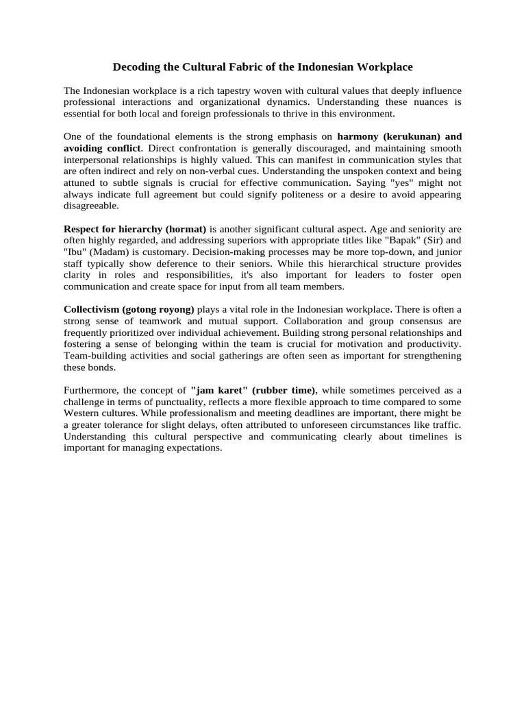 Decoding The Cultural Fabric of The Indonesian Workplace | PDF