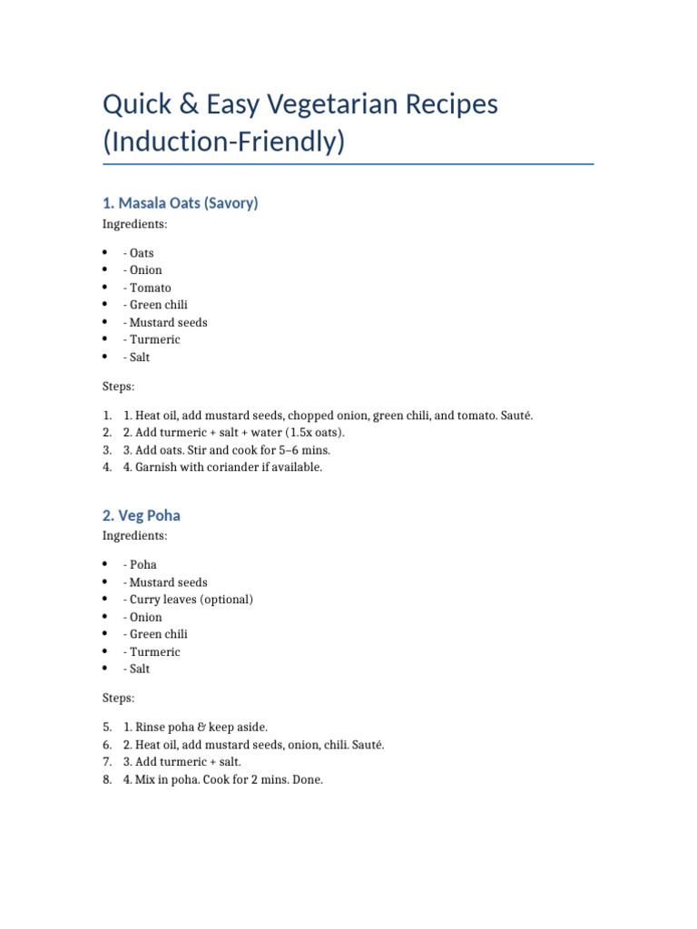 Induction_Recipes_Vegetarian_Anjani | PDF