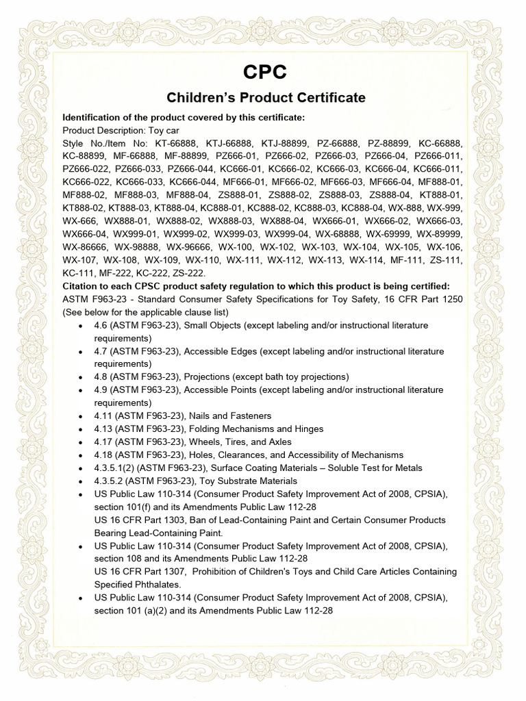 Children's Product Certificate (CPC) 2 | PDF