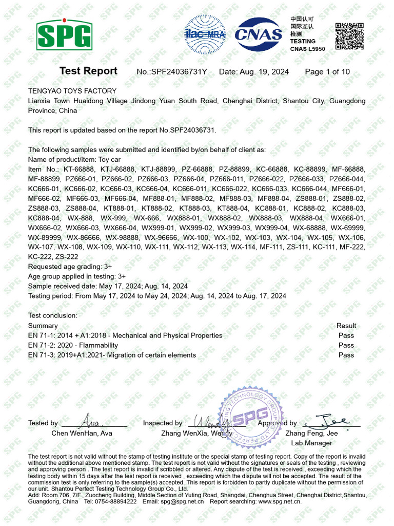 Toy Car Test Report SPF24036731Y | PDF | Chemistry | Materials