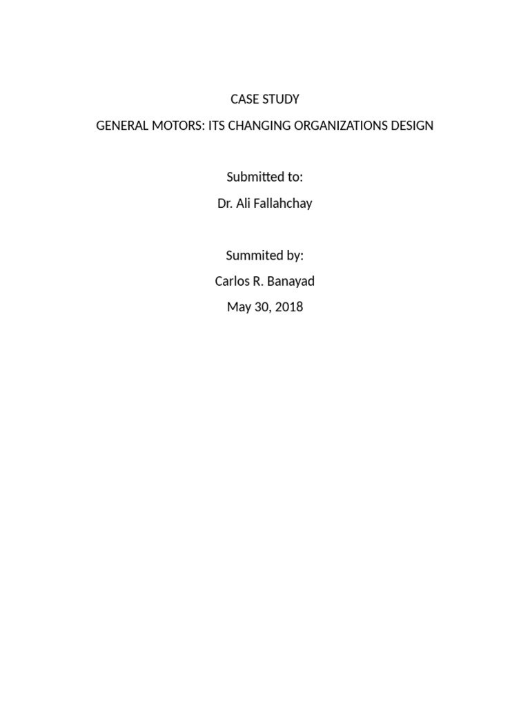 CASE STUDY Sample Answer Assign. 1 | PDF | General Motors | Marketing
