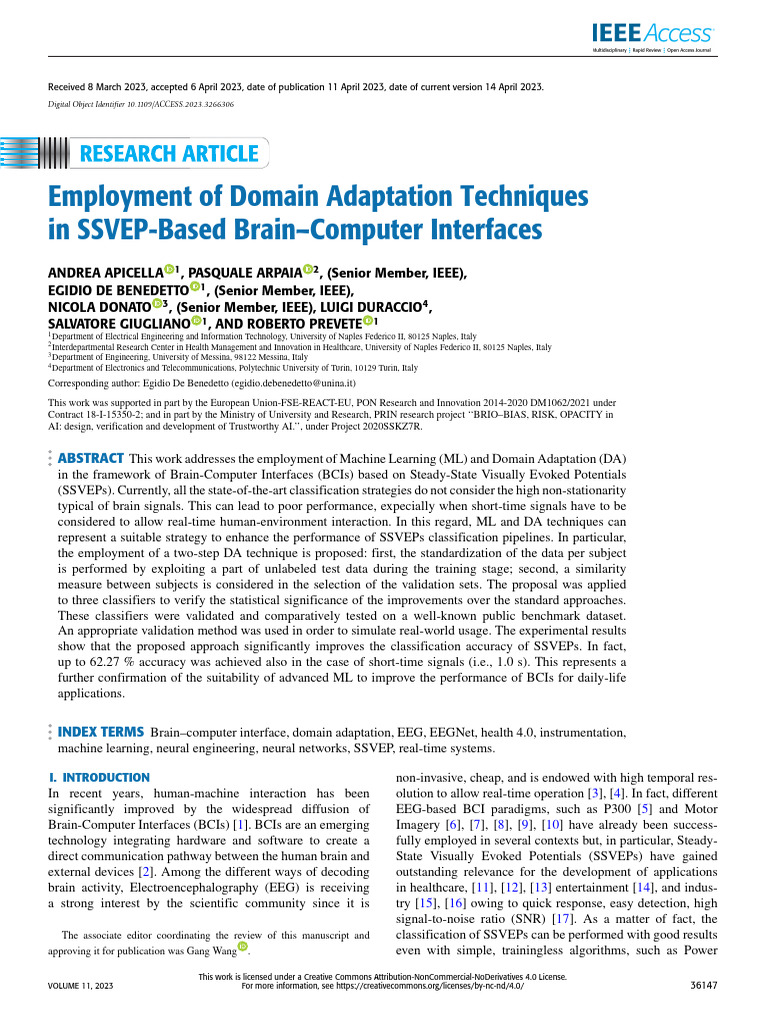 Employment of Domain Adaptation Techniques in SSVEP-Based BrainComputer Interfaces | PDF ...