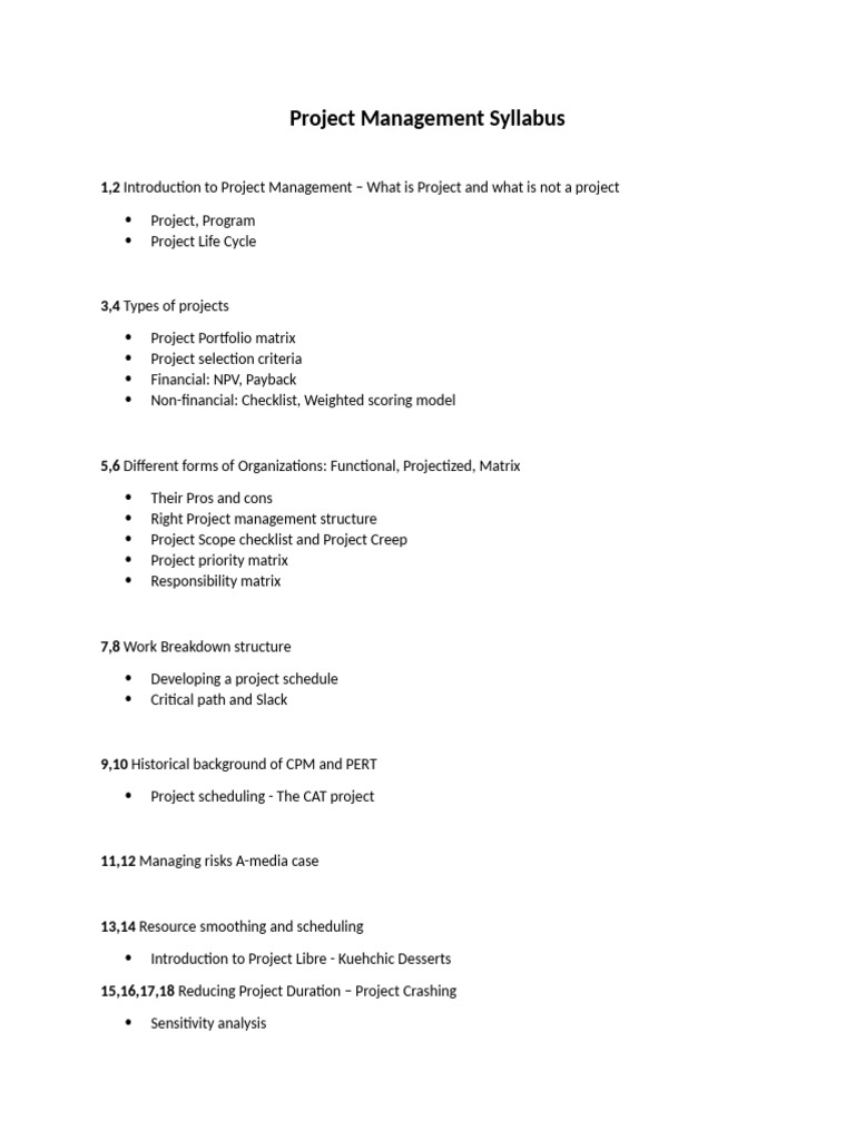 Project Management Syllabus | PDF