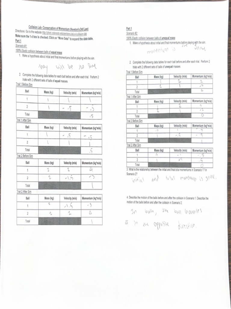 Collision Lab - Conservation of Momentum (Newton's 3rd Law) | PDF