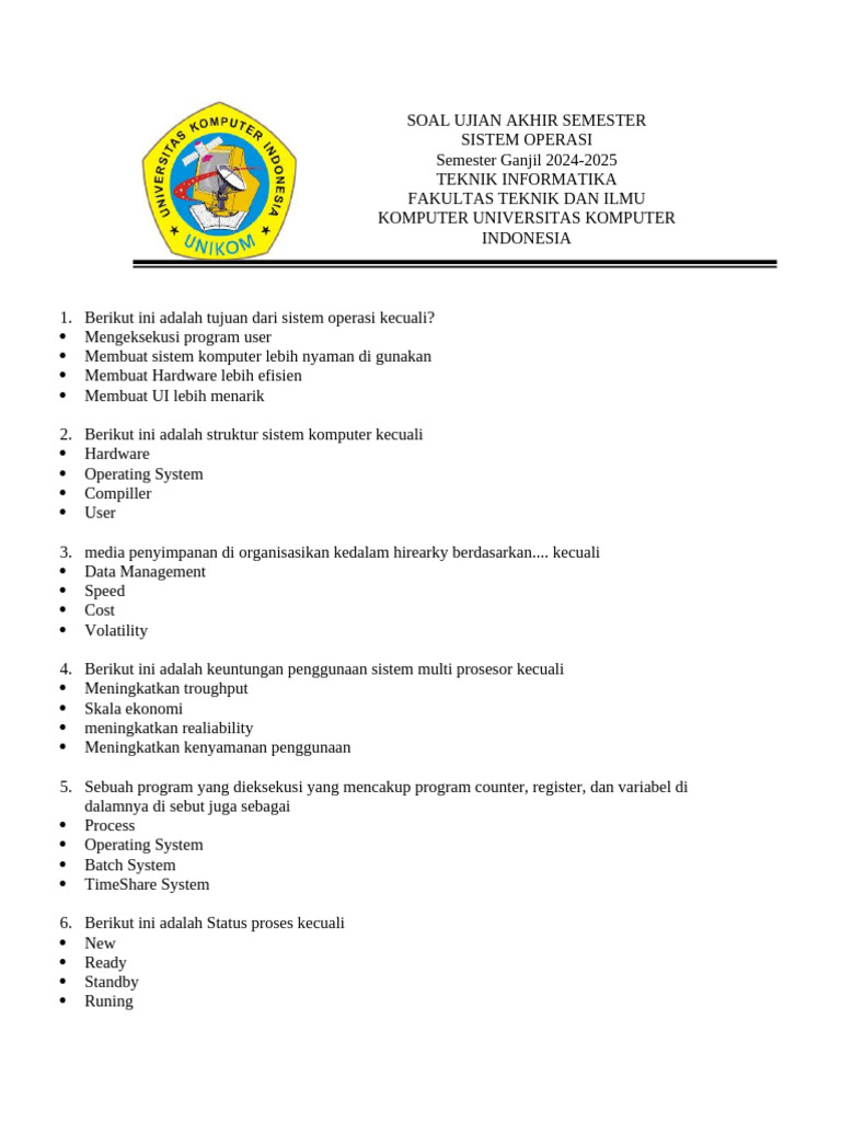 Soal UAS Sistem Operasi | PDF