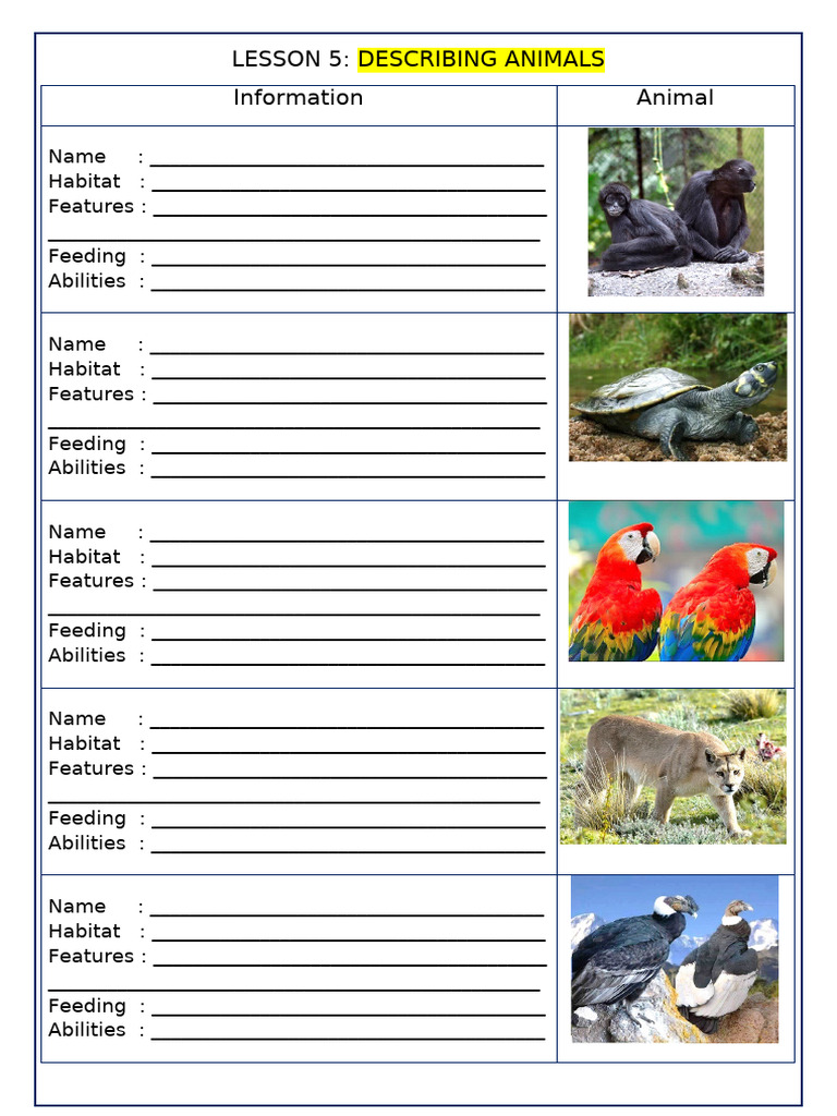 Lesson 5-DESCRIBING ANIMALS | PDF | Habitat | Systems Ecology