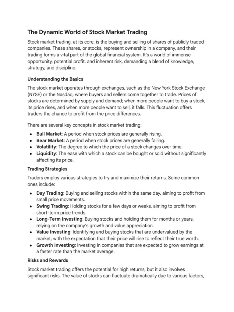 Essay On Stock Market Trading | PDF | Stocks | Stock Market