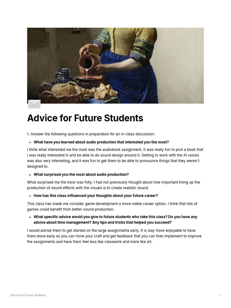 Advice for Future Students | PDF