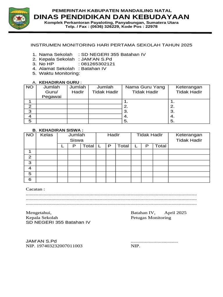 2025 Instrumen Monev Hari Pertama Sekolah Setelah Lebaran | PDF