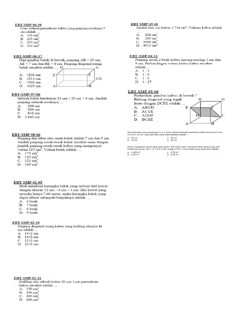 BANGUN RUANG BALOK, KUBUS, LIMAS, PRISMA | PDF