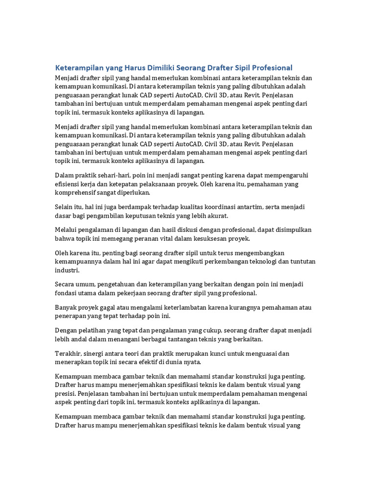 Keterampilan yang Harus Dimiliki Seorang Drafter Sipil Profesional | PDF