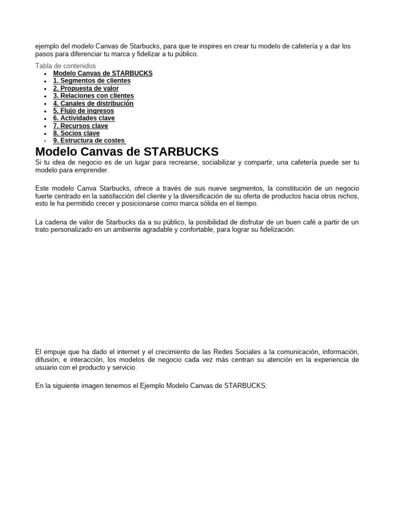 Modelo Canvas de Starbucks: Ejemplo y Claves | PDF