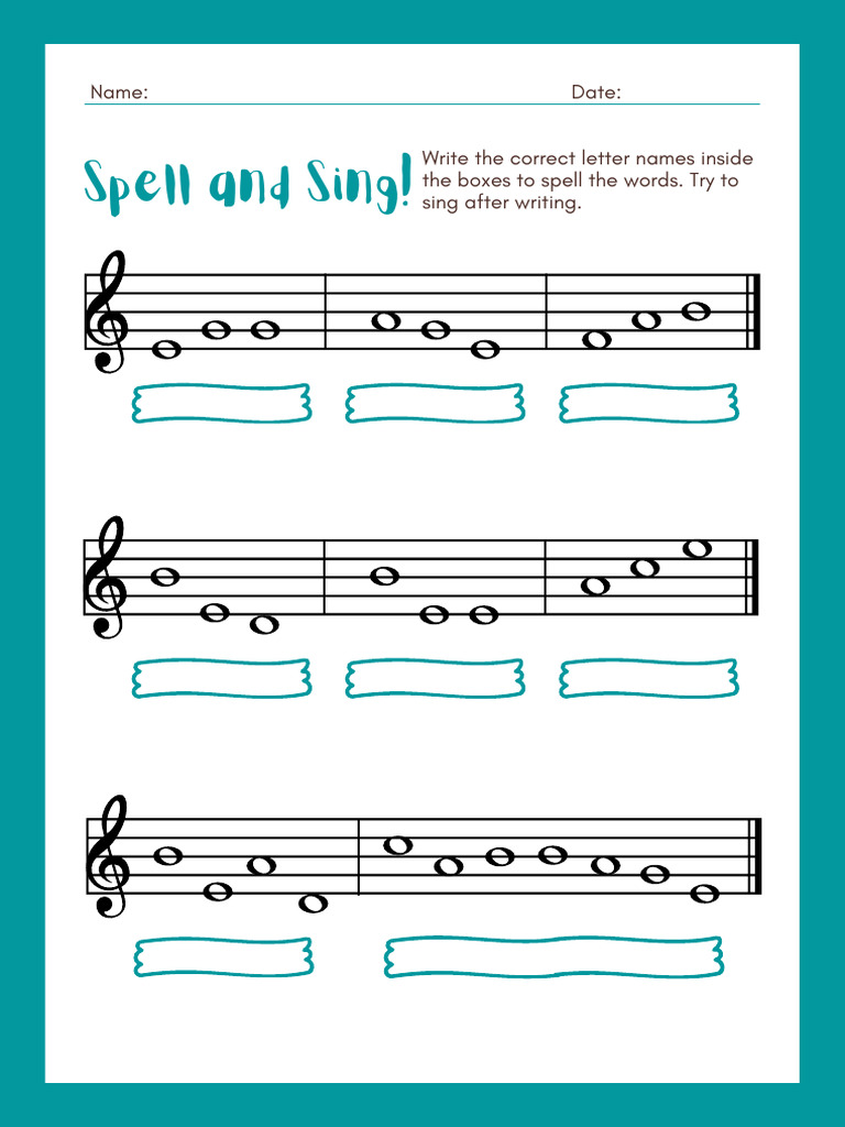 Spelling with Music Notes Worksheet | PDF
