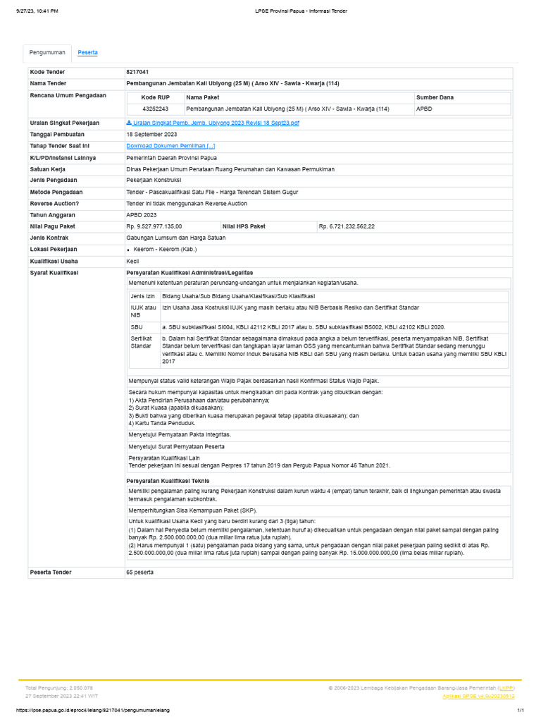 LPSE Provinsi Papua - Informasi Tender | PDF