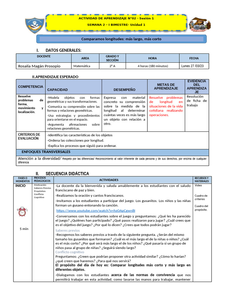 Lunes 27 de Marzo Mate Comparamos Longitudes +ps Proponemos Los Acuerdos de Convive | PDF ...
