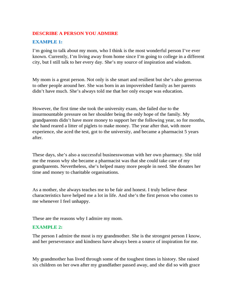 Describe A Person You Admire | PDF