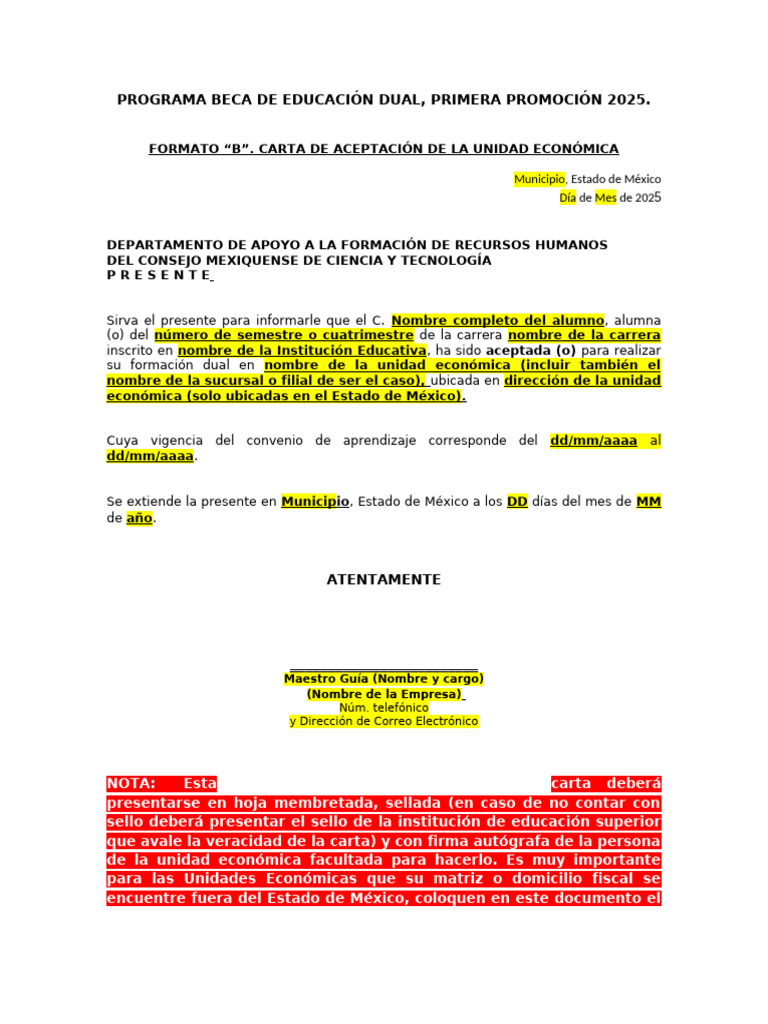 Formato_B_Carta_de_Aceptaci¢n_2025 | PDF