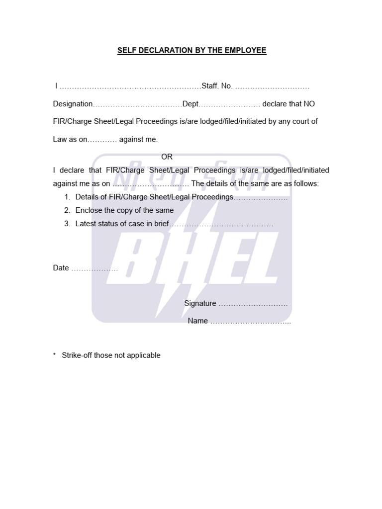 Self Declaration by Employee | PDF
