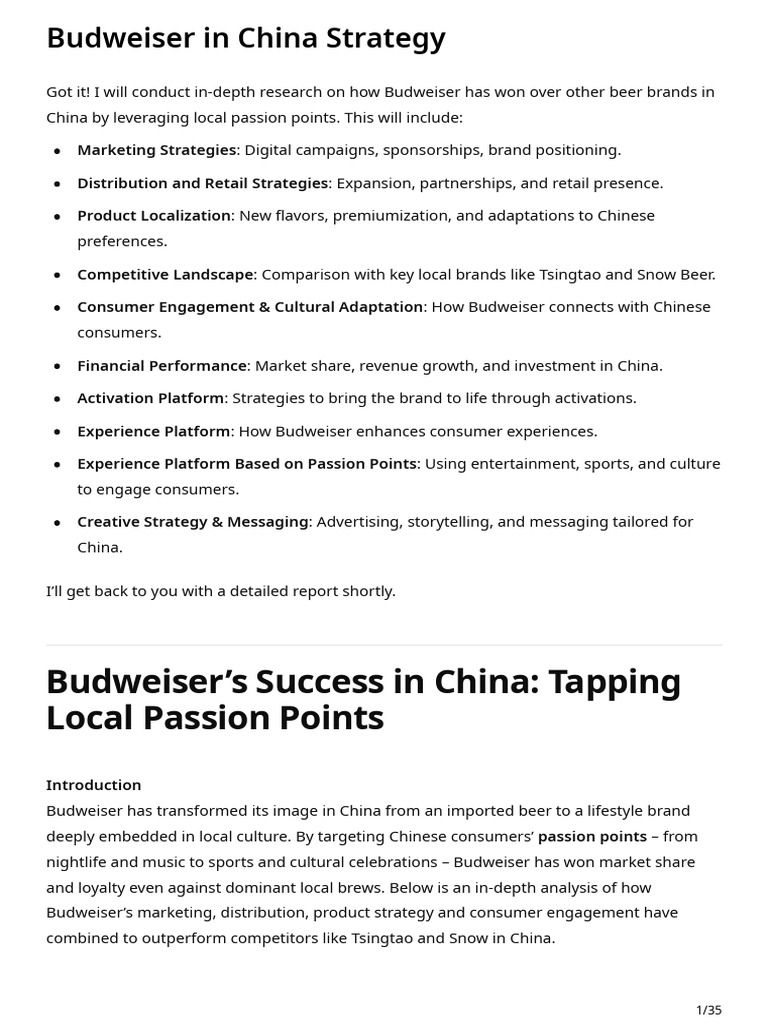 Budweiser in China Strategy | PDF | Anheuser Busch | Budweiser