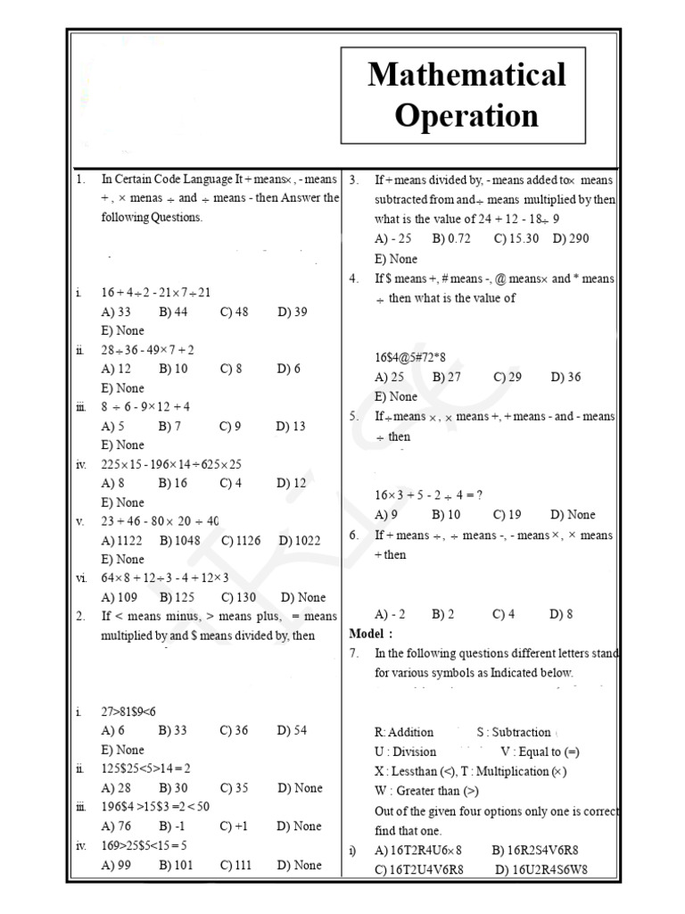 Mathamatical Operation Handout | PDF | Mathematics | Arithmetic