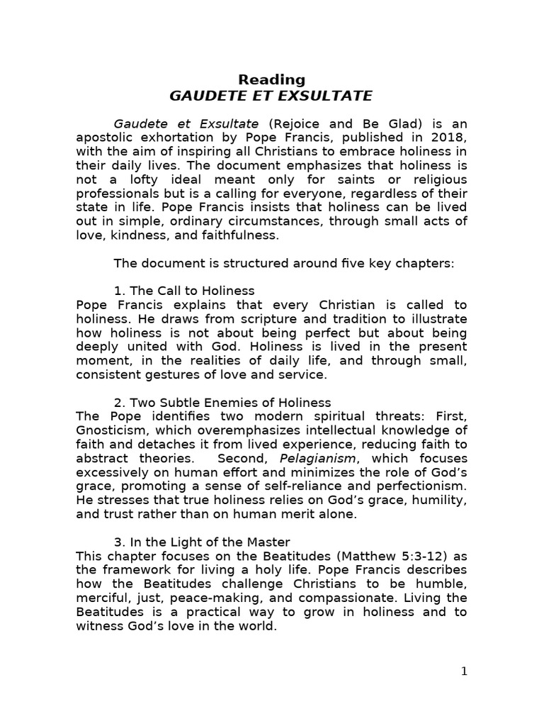 Reading - Gaudete Et Exsultate | PDF | Pope Francis | Love