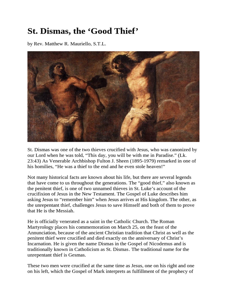 St. Dismas: The Good Thief Explained | PDF | Jesus | Abrahamic Religions