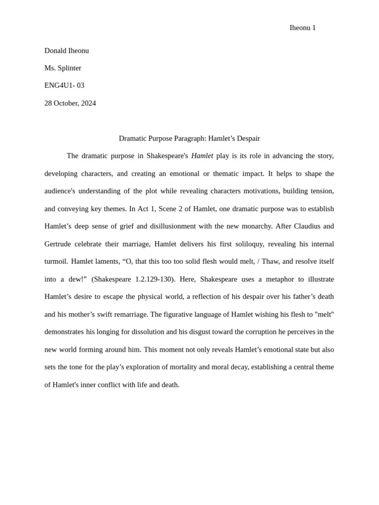 Dramatic Purpose Paragraph | PDF