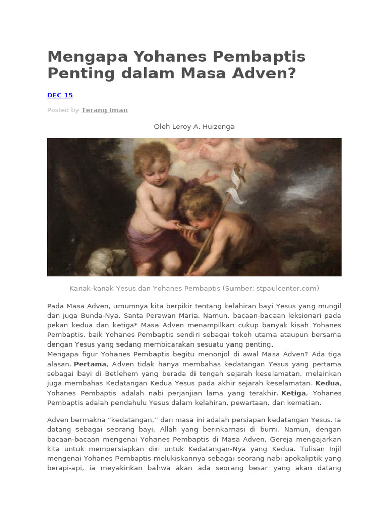 Mengapa Yohanes Pembaptis Penting Dalam Masa Adven | PDF