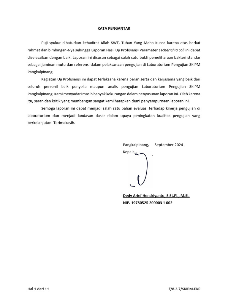 Laporan Uji Profisiensi E coli 2024 | PDF