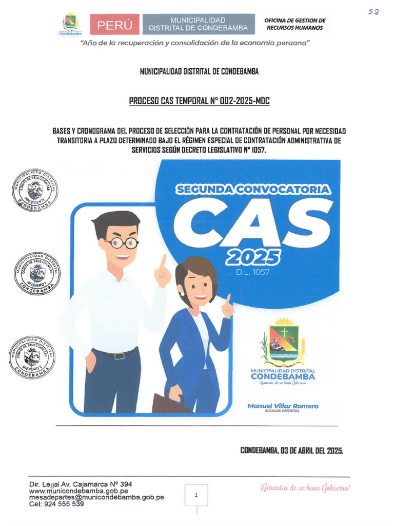 Bases y Cronograma Cas Temporal #002-2025-MDC | PDF