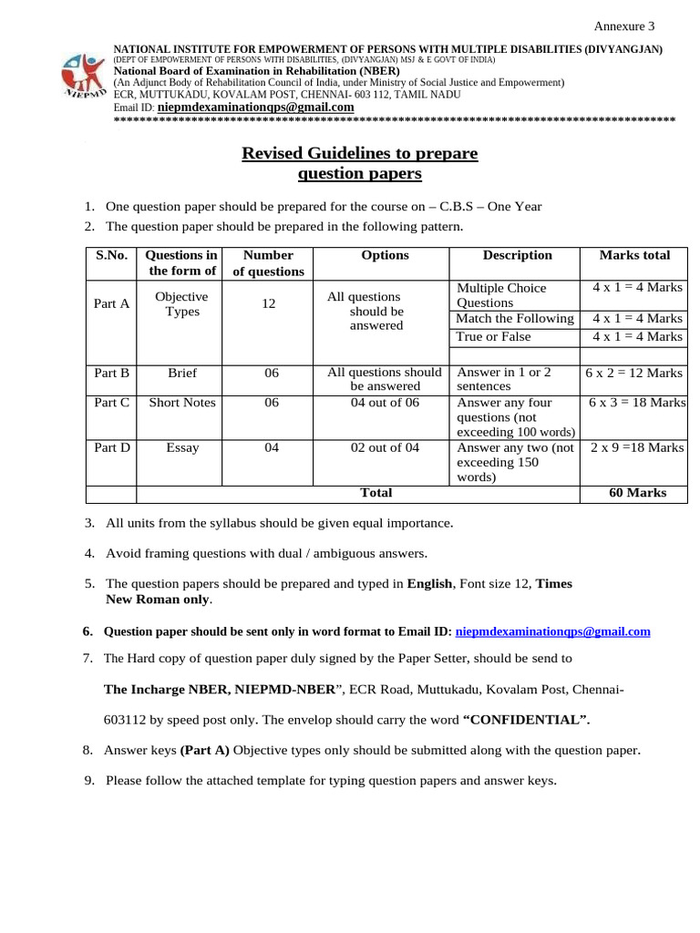 Annexure 3 - Guidelines For Question Setter - 60 Marks CBS | PDF