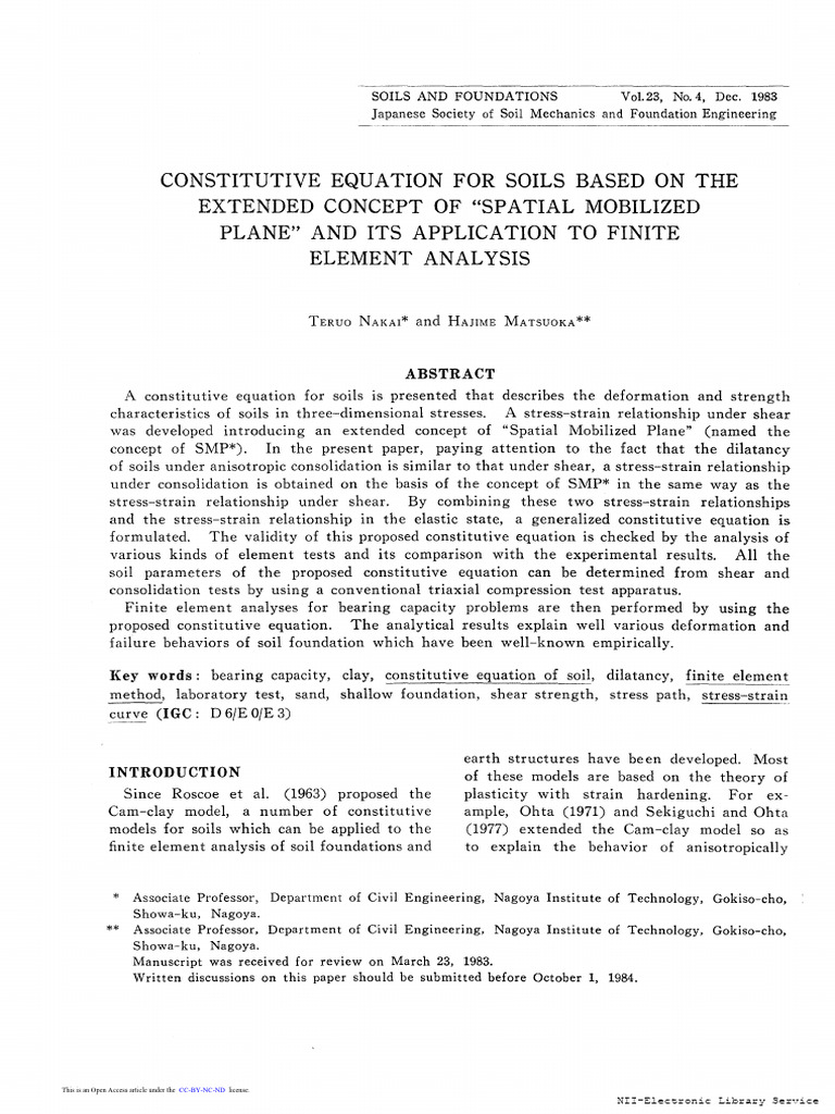 Constitutive Equation For Soils Based On The Extended Concept 1983 ...
