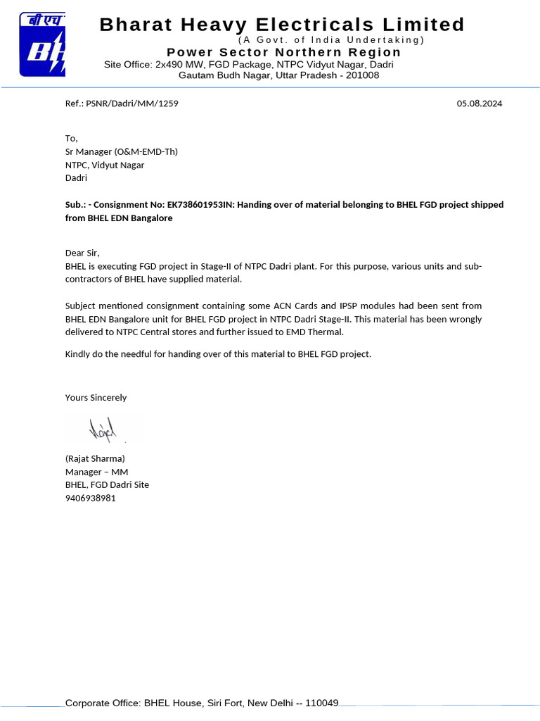 edn material handover from emd ntpc | PDF