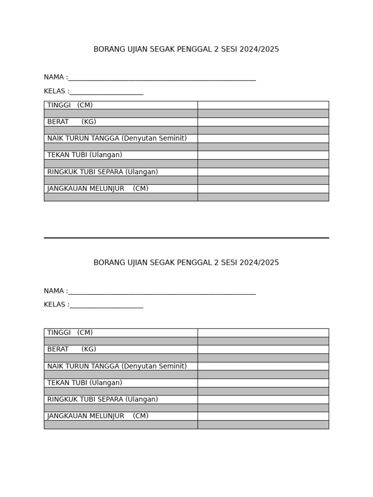 Borang Markah Ujian Segak Penggal 1 Sesi 2024 | PDF