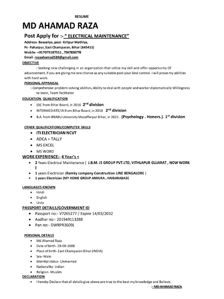 Ahamad Resume New - 220917 - 131635 (2) (1) (2) - 1 | PDF
