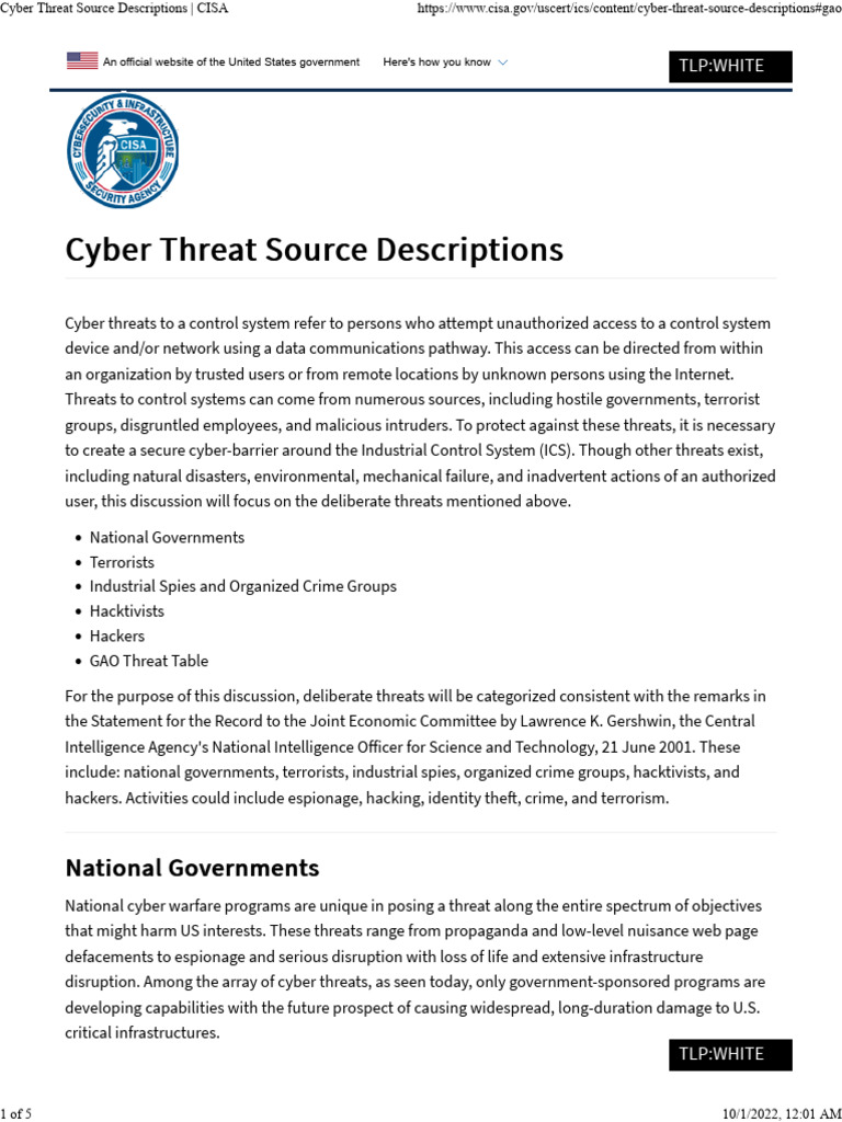 Cyber Threat Source Descriptions CISA | PDF | Malware | Security Hacker
