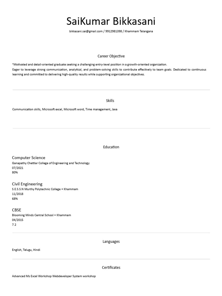 Entry-Level Computer Science Resume | PDF