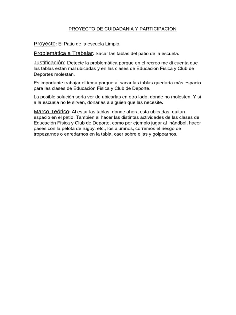 Proyecto Sacar Las Tablas Del Patio | PDF