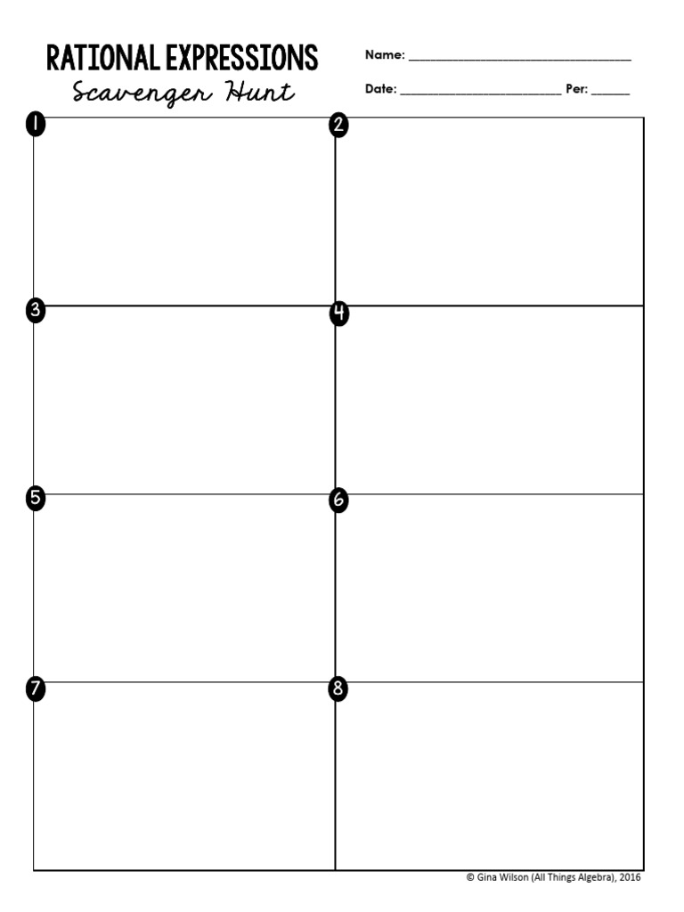 Rational Expressions Scavenger Hunt Student | PDF | Mathematics | Algebra