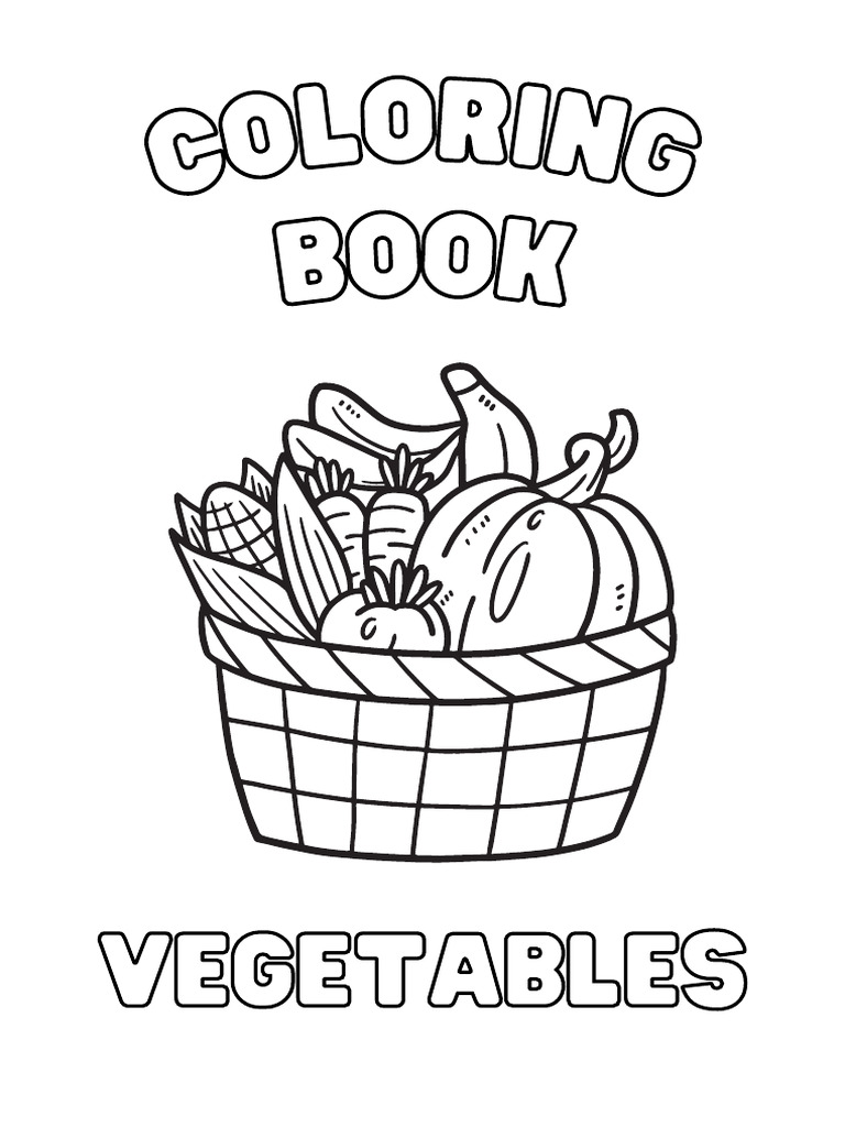 Vegetables Coloring Book in Black and White Minimalist Style | PDF