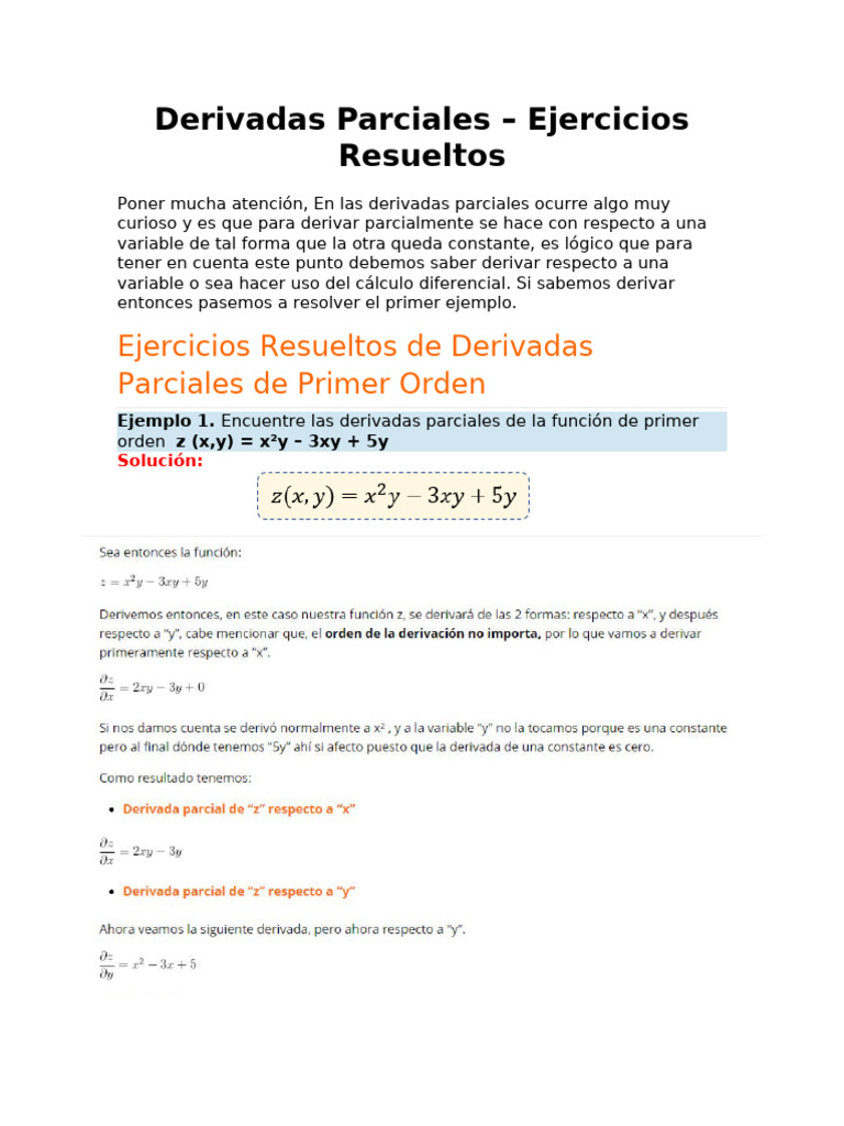 Ejercicios Prácticos de Derivadas Parciales. Clase-7 | PDF