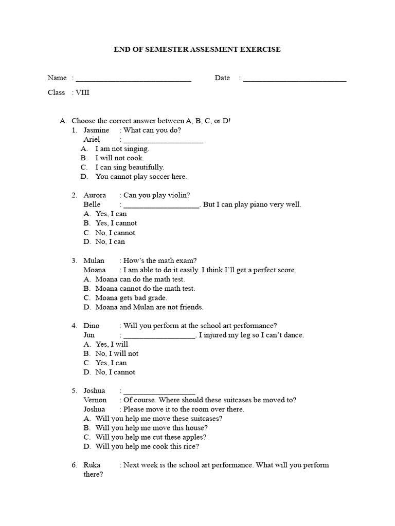 End of Semester Assessment Exercise | PDF | Camping | Picnic
